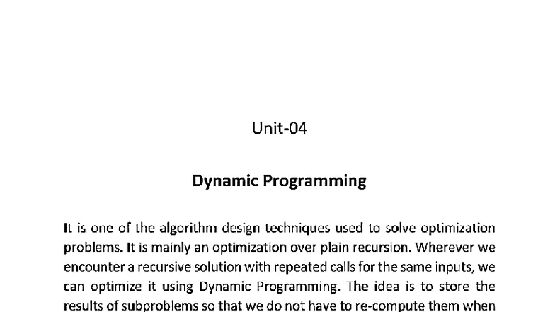 DAA (Unit-4) - Dynamic Programming Concepts and Applications - Studocu