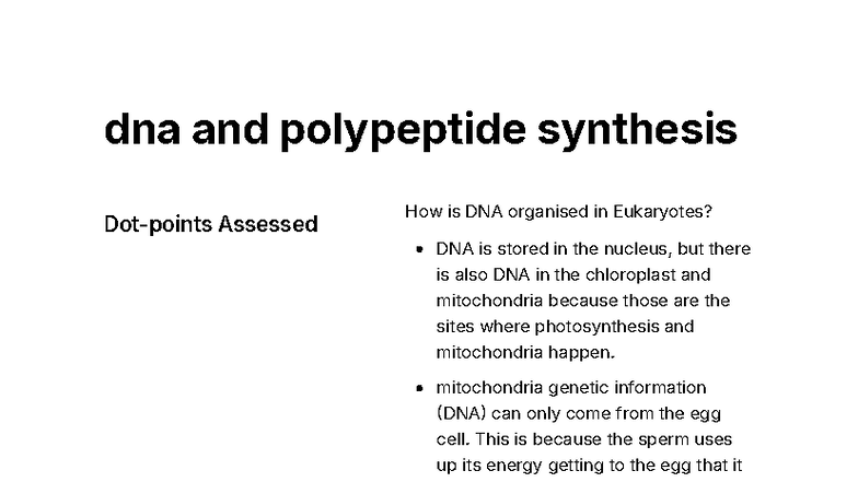 DNA and Polypeptide Synthesis: Eukaryotic vs Prokaryotic Organization ...