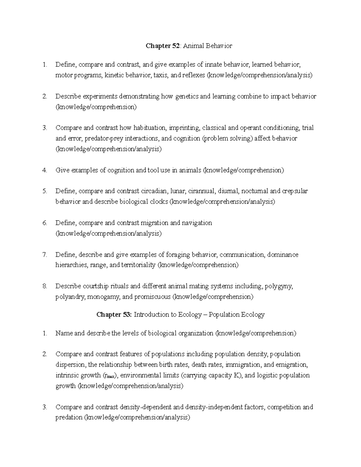 Chaps 52 - 57 SP22- printing notes - Chapter 52: Animal Behavior Define ...