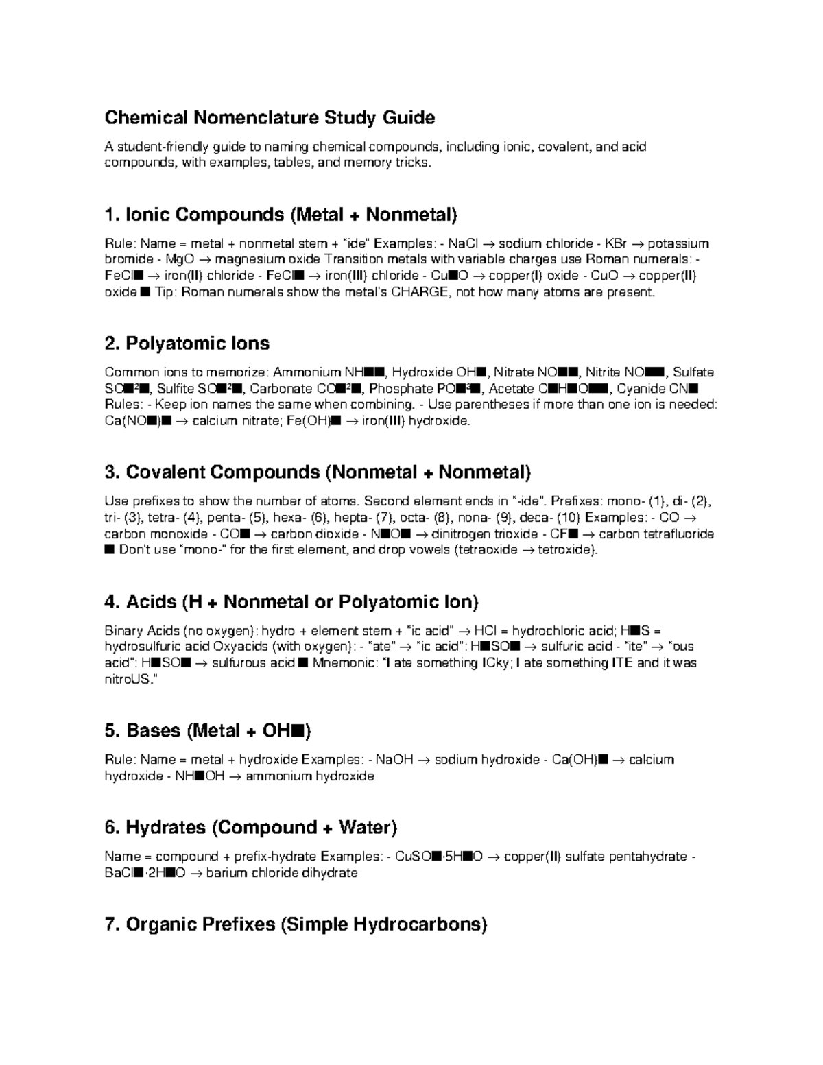 Chemical Nomenclature Study Guide: Naming Ionic, Covalent, & Acid ...
