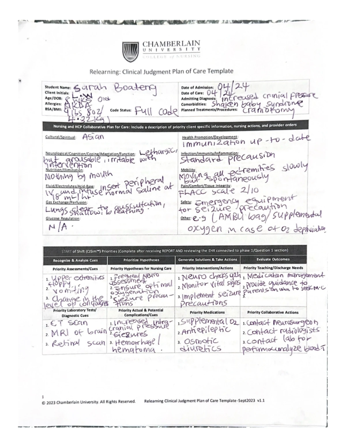 Chamberlain-4 - Nursing Care Plan of a 72-Year-Old Patient - Studocu