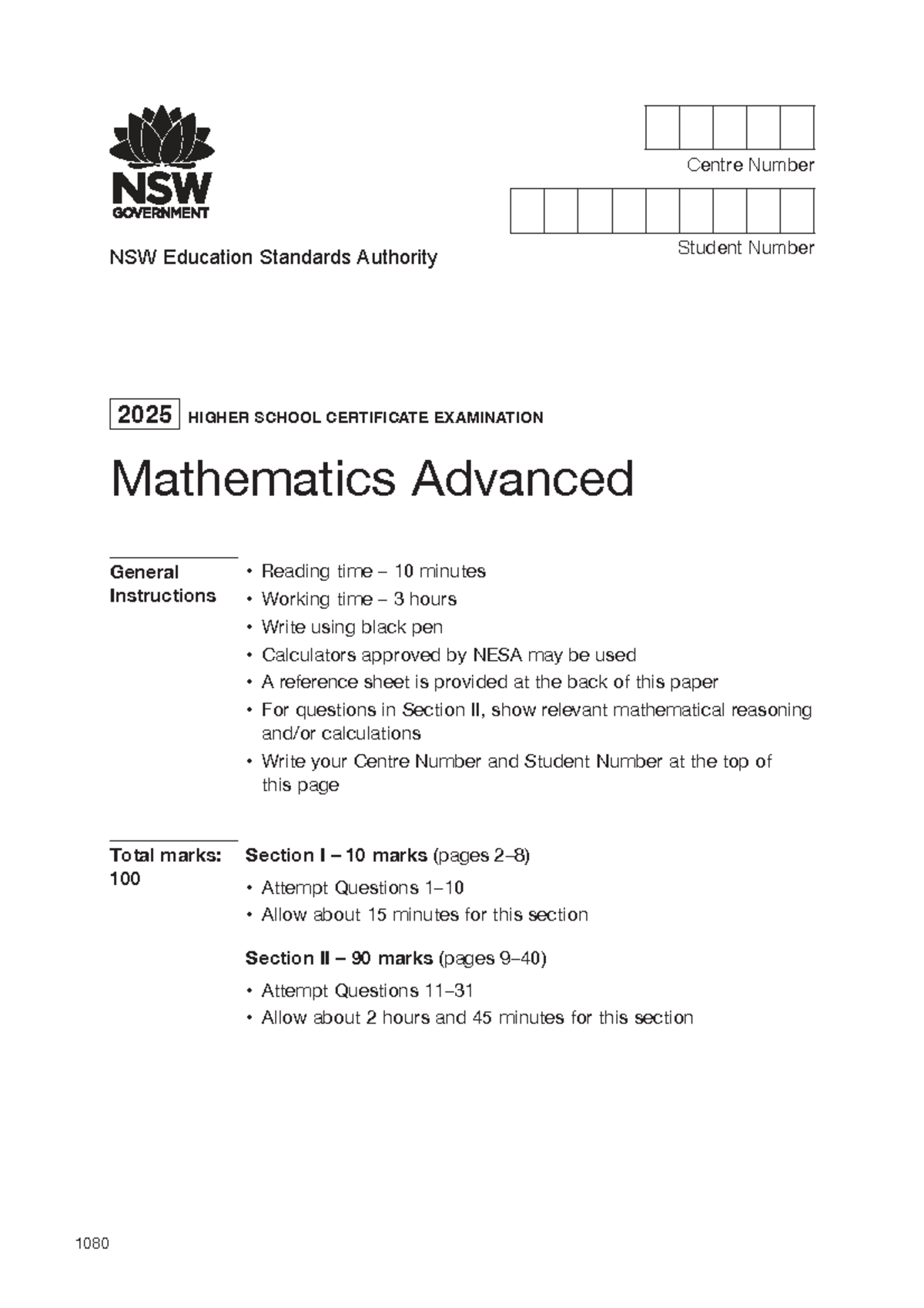 HSC Mathematics Advanced 2025 Exam Paper - Studocu