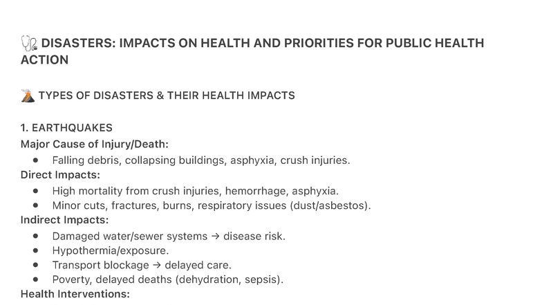 DISASTERS: HEALTH IMPACTS AND PUBLIC HEALTH ACTIONS (PH 101) - Studocu