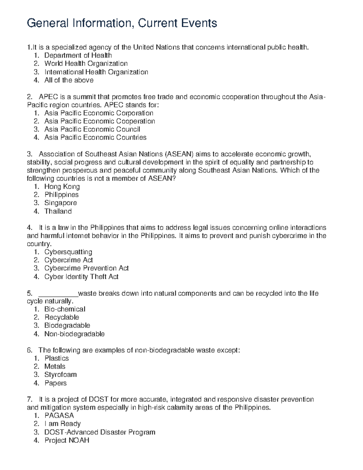 Civil Service Reviewer: General Info and Current Events - Studocu