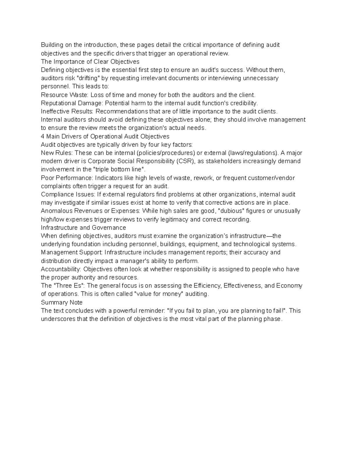 Operations Auditing: Defining Objectives for Effective Reviews - Studocu