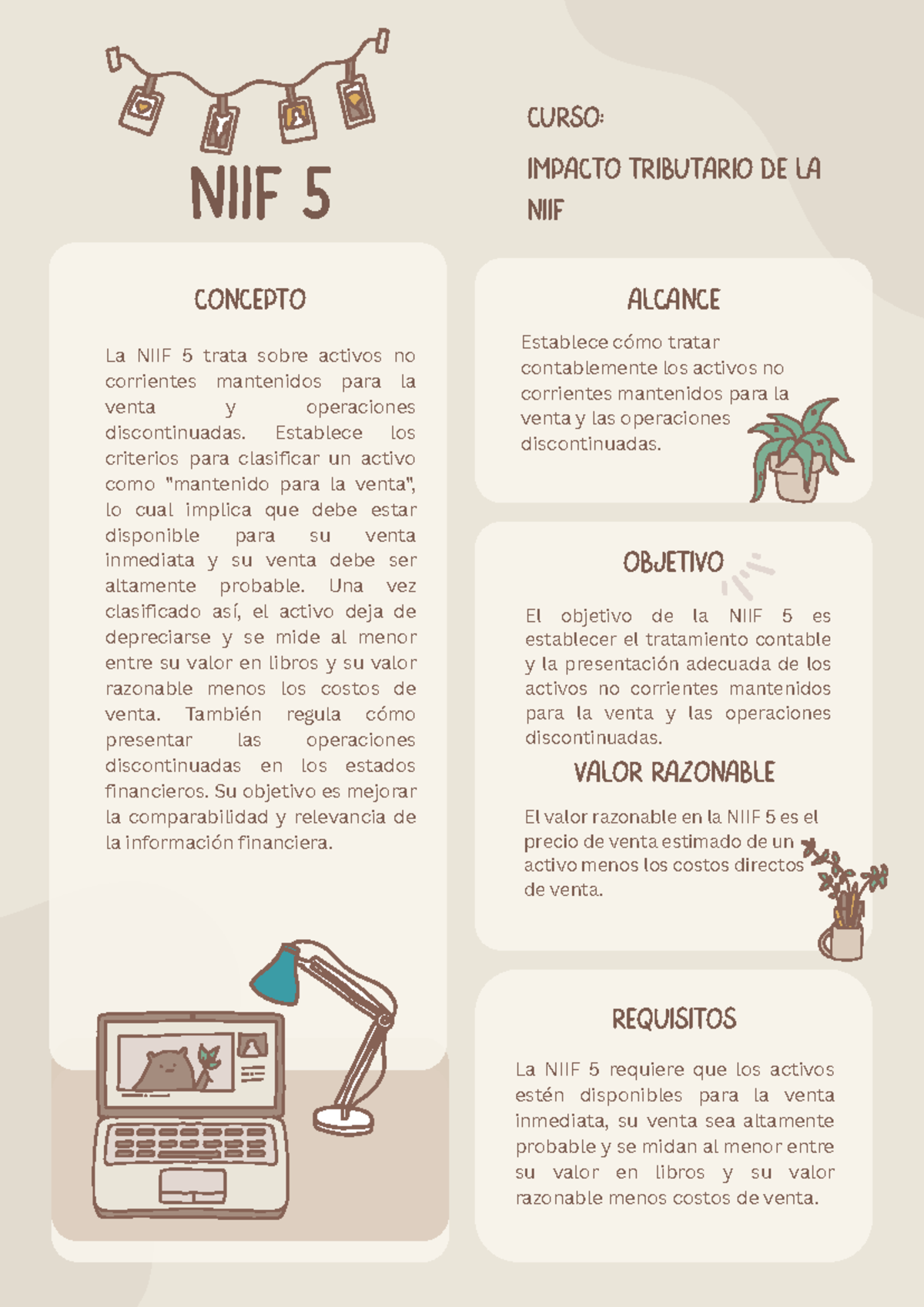Resumen de la NIIF 5: Impacto tributario y tratamiento contable - Studocu