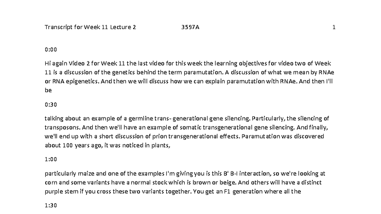 Week 11 Lecture 2: Paramutation & RNA Epigenetics (3597A) - Studocu