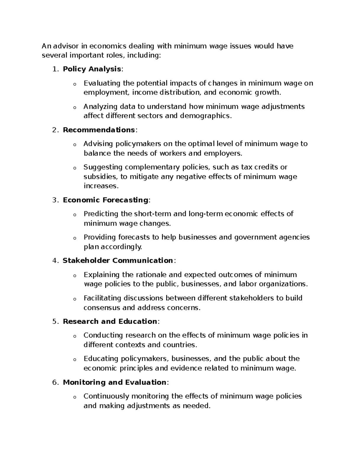 Mod 2 short paper notes - An advisor in economics dealing with minimum ...