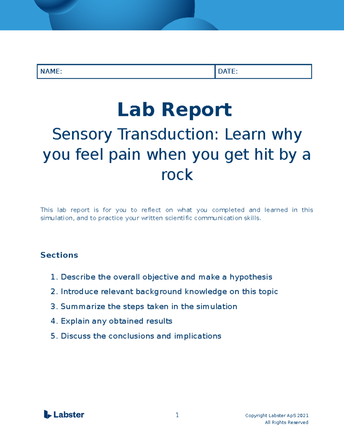 Lab Report: Understanding Sensory Transduction & Pain Response (Unit 4.1) - Studocu