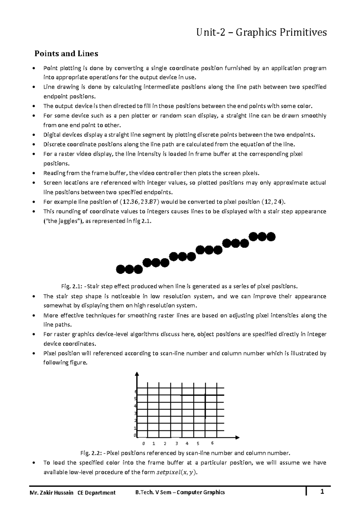 Unit-2-Graphics Primitives - 1 Points and Lines Point plotting is done by converting a single ...