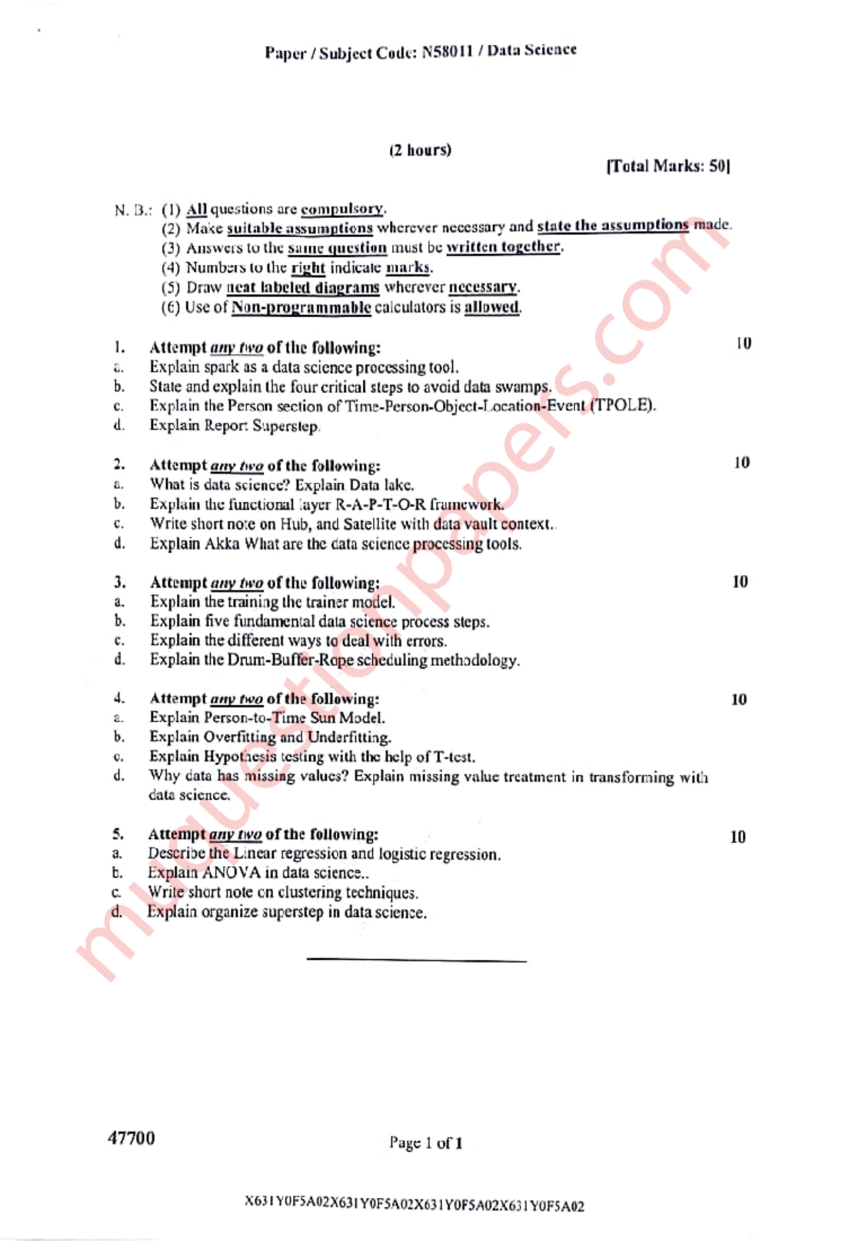 01 DS N58011 - Data Science Question Paper 2024 Sem 1 MScIT - Studocu
