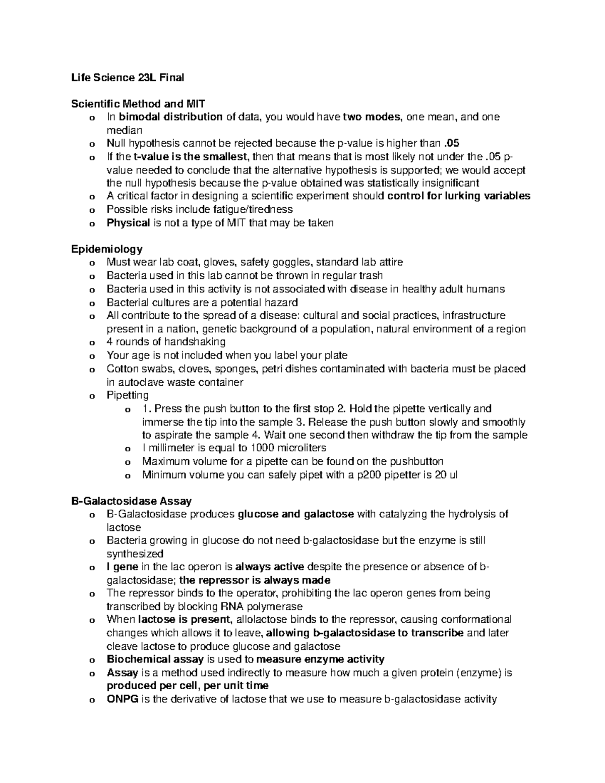 Life Science 23L Final Study Guide - Life Science 23L Final Scientific ...