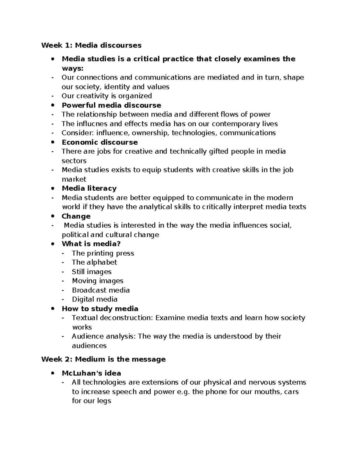 Media Studies Notes: Week 1-5 Overview and Key Concepts - Studocu