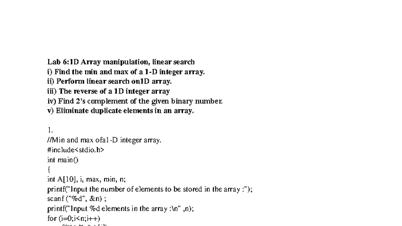 CP Lab -6: 1D Array Manipulation & Linear Search Techniques - Studocu