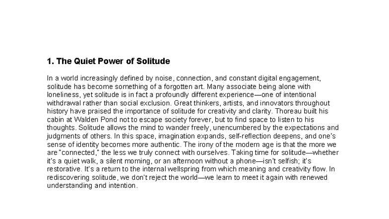 The Importance of Solitude for Creativity and Clarity - Studocu