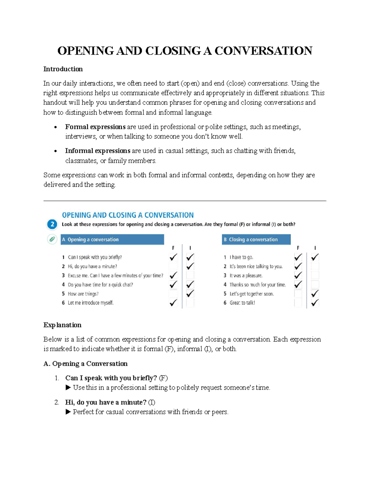 Week 9 - Language in Action: Opening & Closing Conversations Lesson - Studocu