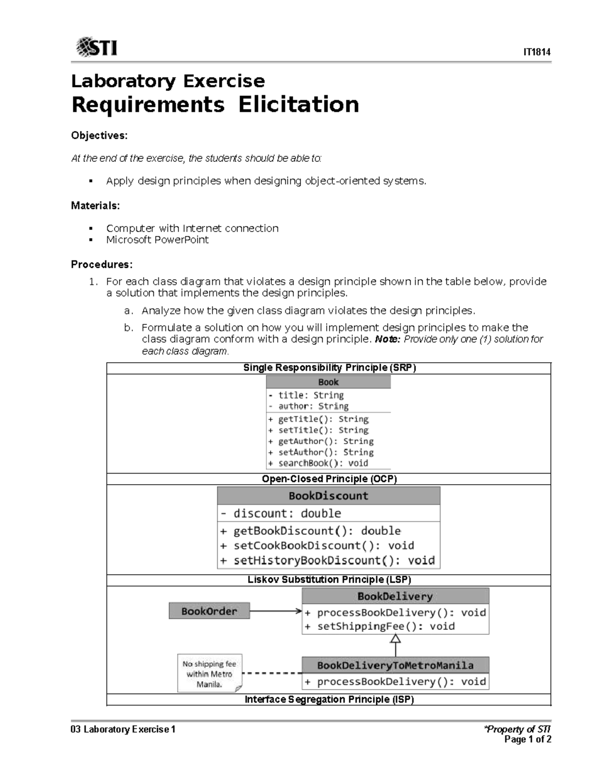 IT 03 Lab Exercise 1: Requirements Elicitation for OOP Design ...