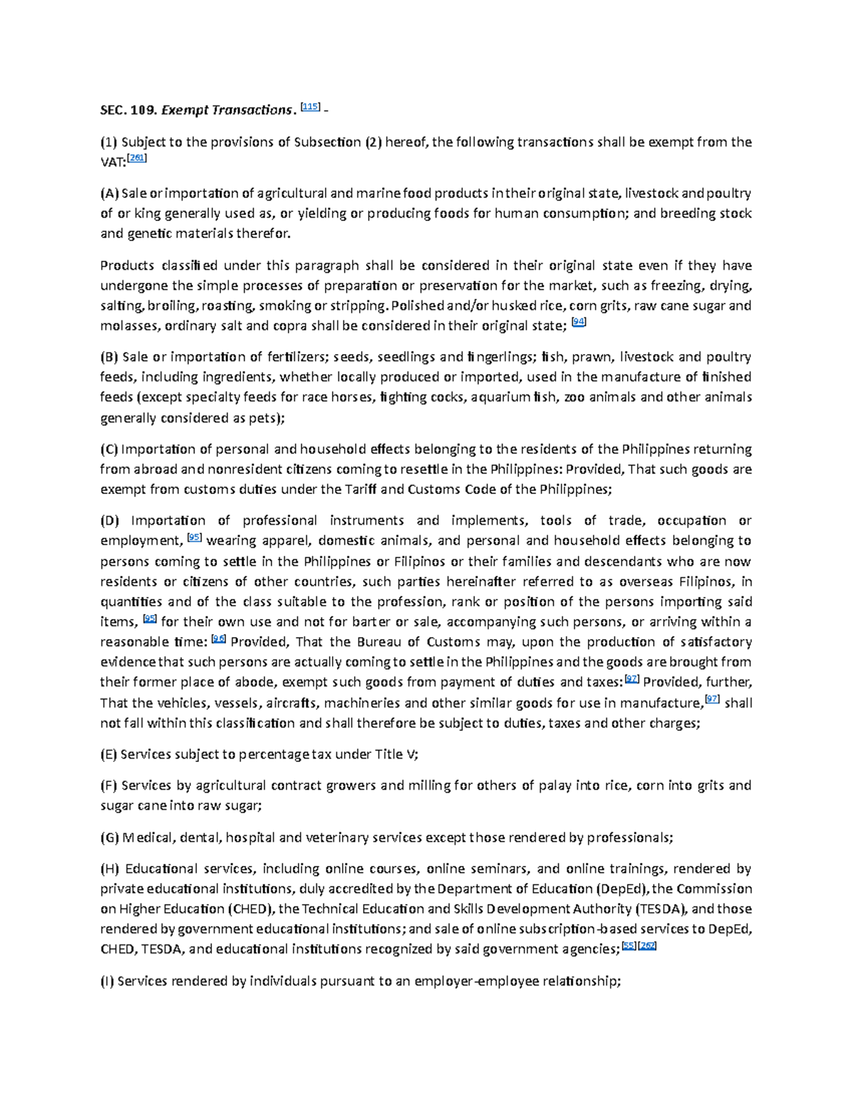 SEC. 109: Overview of Exempt Transactions in the Philippines - Studocu