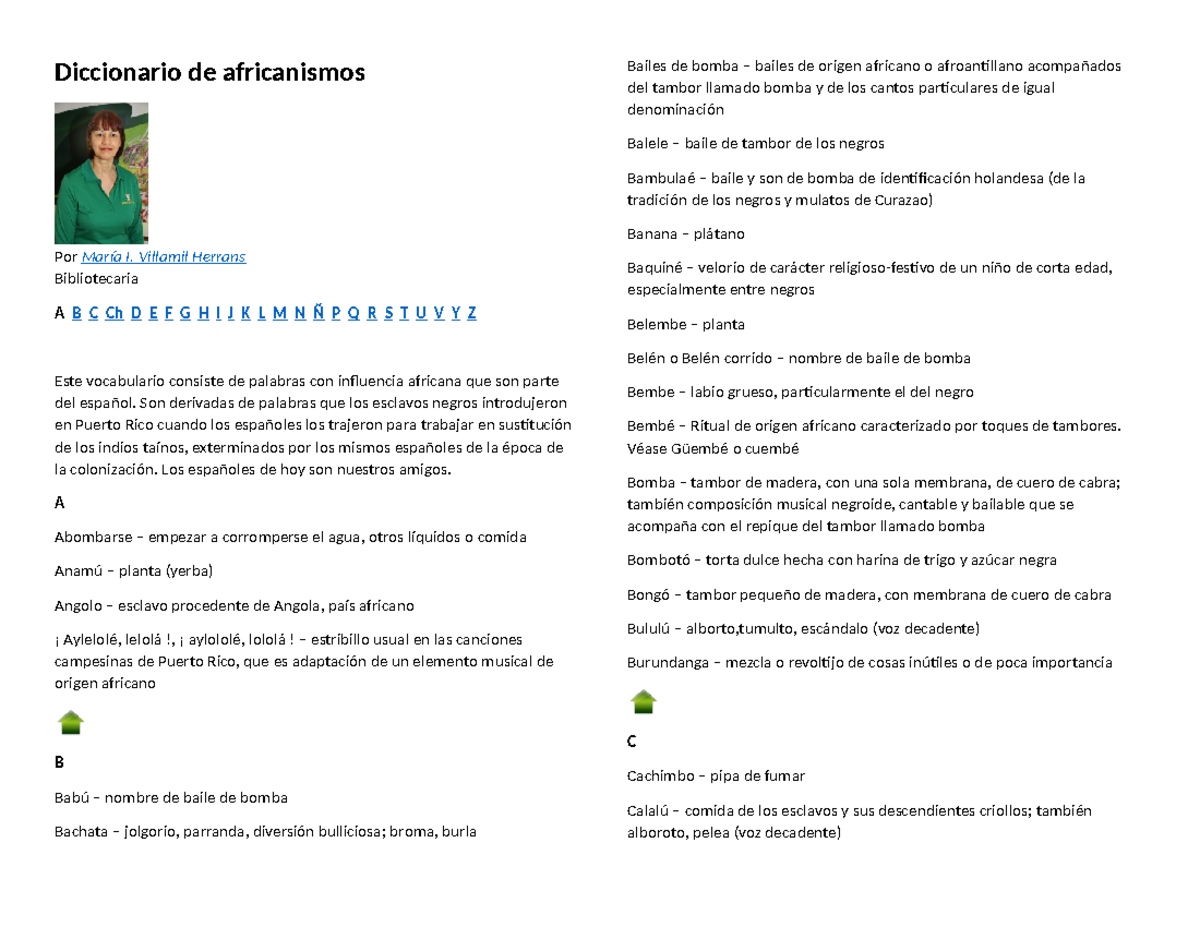 Diccionario de Africanismos: Vocabulario Africano en Español - Studocu