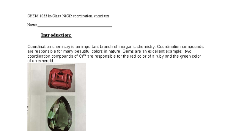 CHEM 1033 Final Lab Report: NiCl2 Coordination Complex Preparation ...