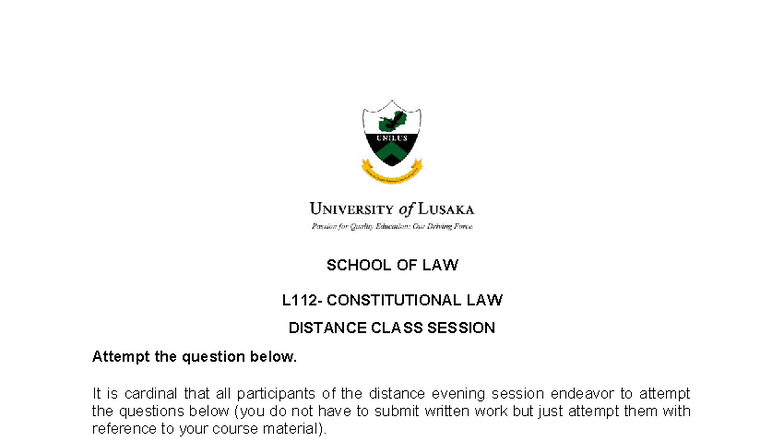 Constitutional Law Distance Class Questions - UNIT 1, UNIT 2, UNIT 3 ...