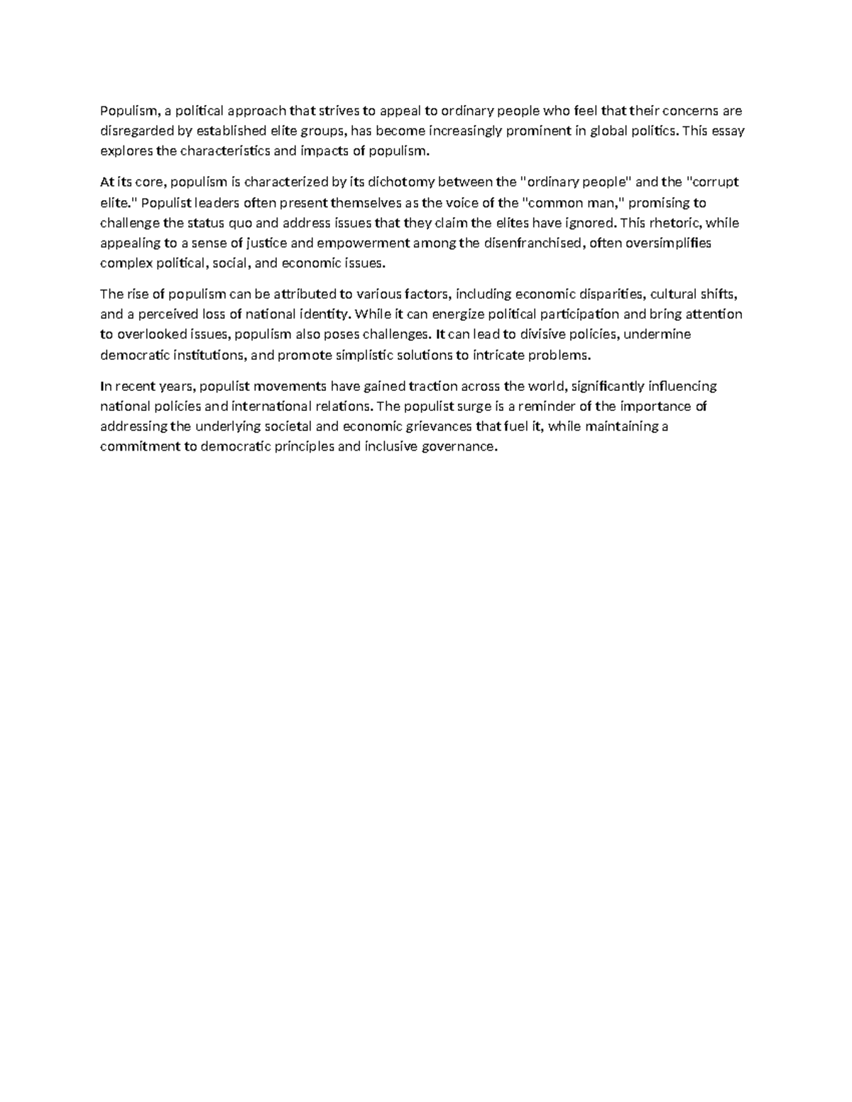 Populism - complete reasearch work - Populism, a political approach ...