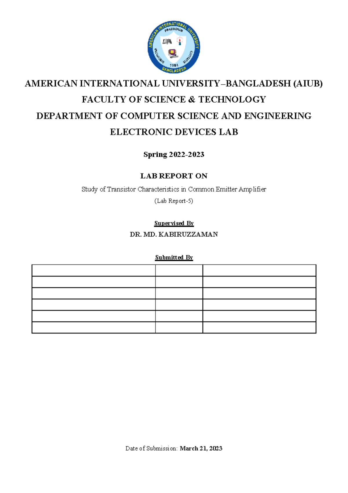 Lab Report on Transistor Characteristics in Common Emitter Amplifier ...