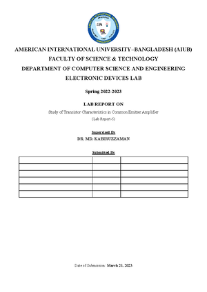 Study of Diode Rectifier Lab Report - AMERICAN INTERNATIONAL UNIVERSITY ...