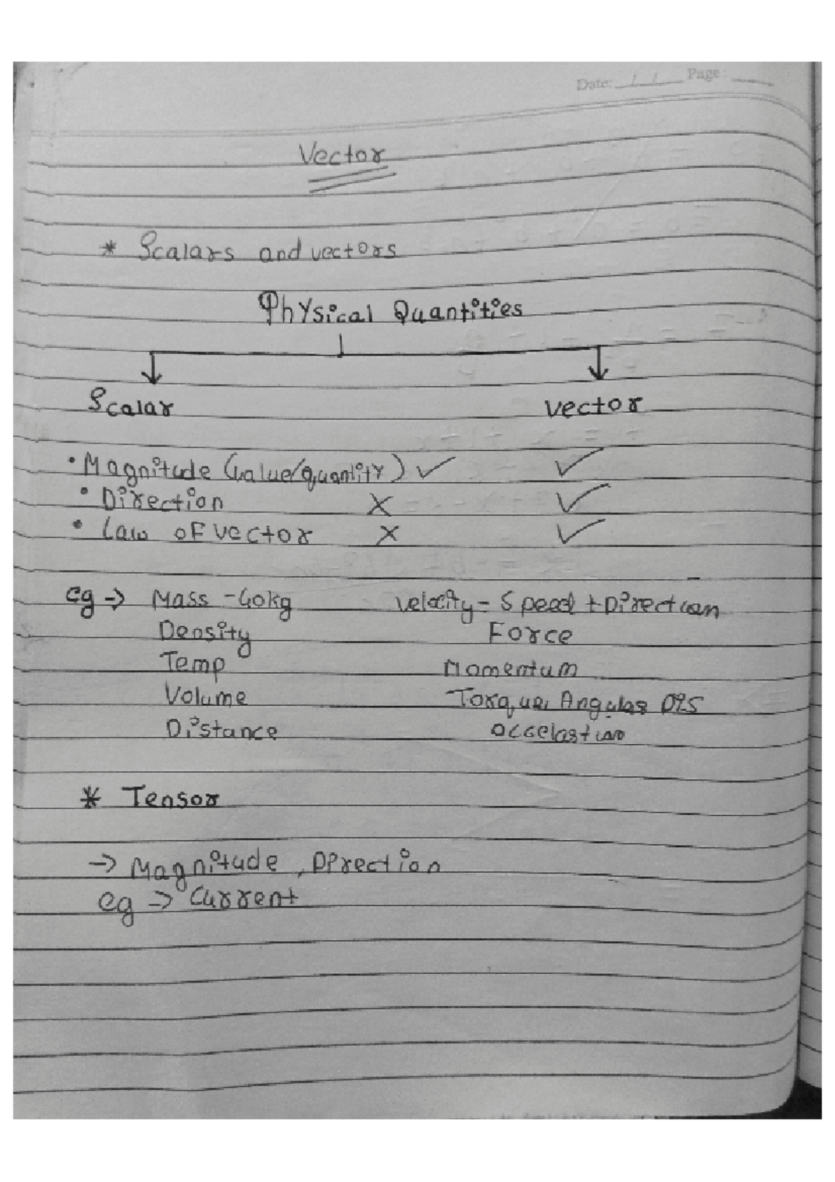 Vector Class 11: Notes on Scalars, Vectors, and Physical Quantities ...