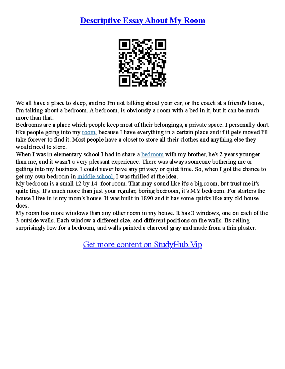 Descriptive Essay (ENG101): Exploring the Essence of My Bedroom - Studocu