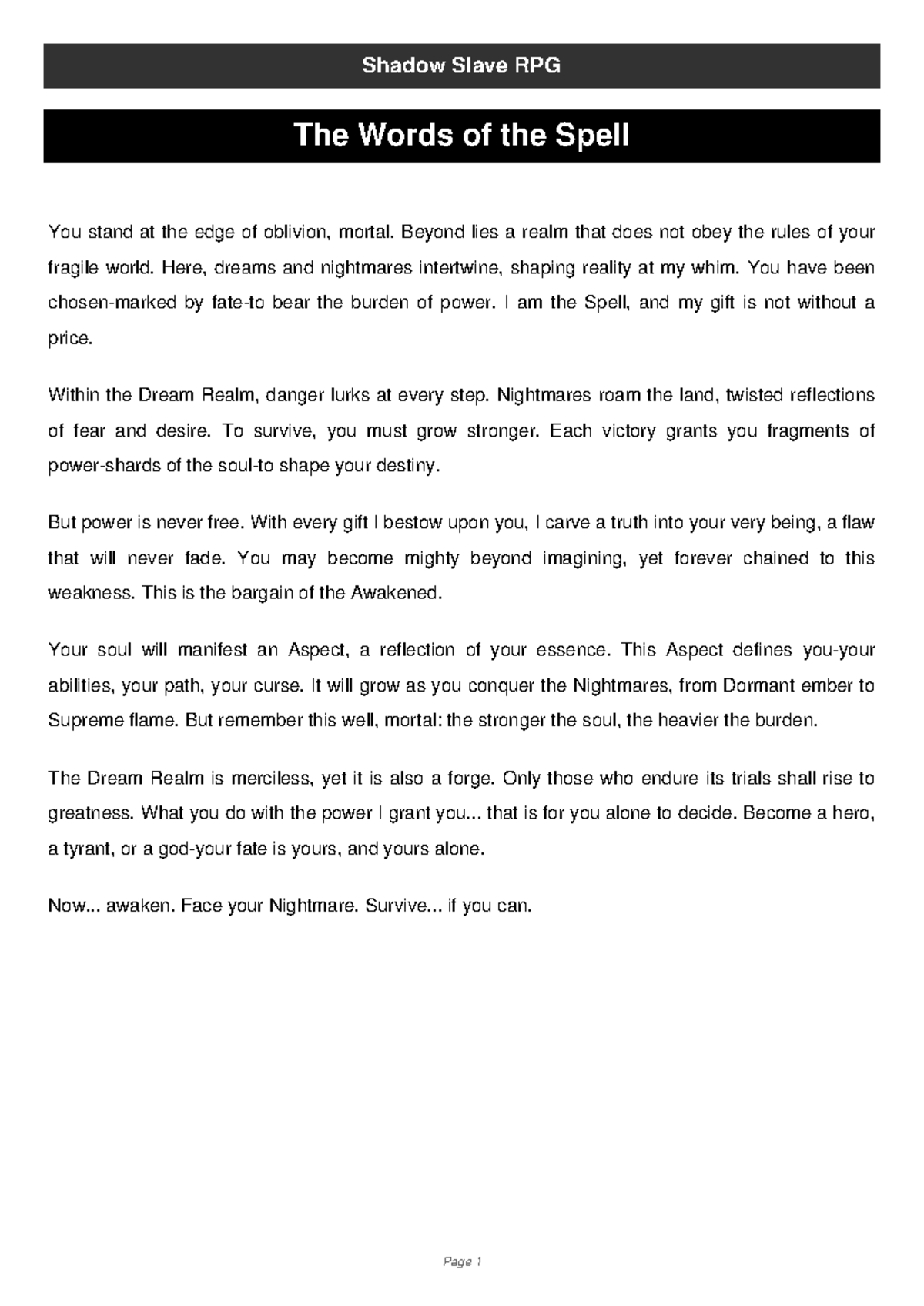 Shadow Slave RPG: Introduction to the Spell and Aspects - Studocu