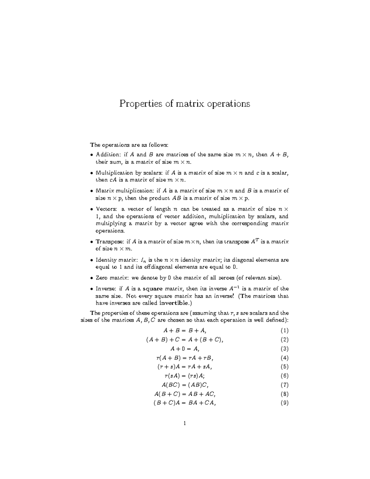 Matrices Basics Cheat Sheet: Key Operations & Properties - Studocu