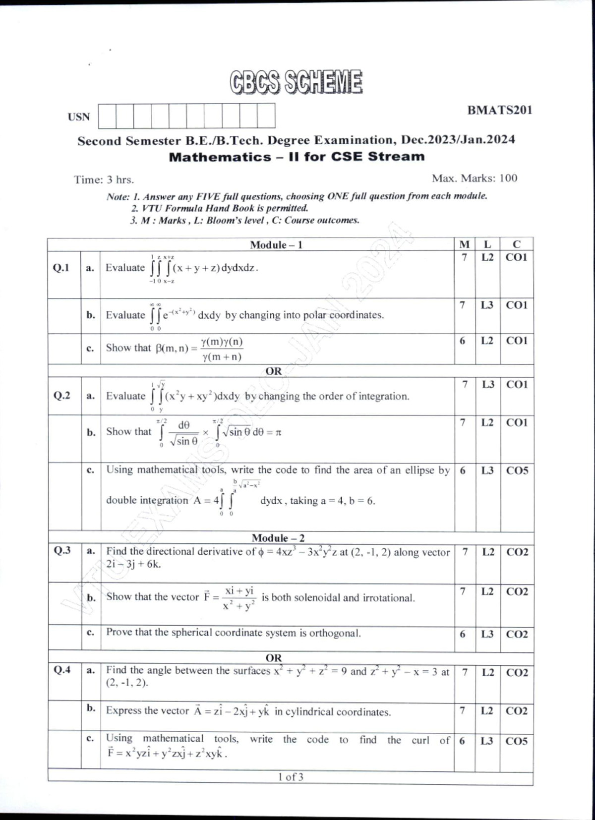 BMATS201 Mathematics II Midterm Exam Question Paper and Solutions - Studocu