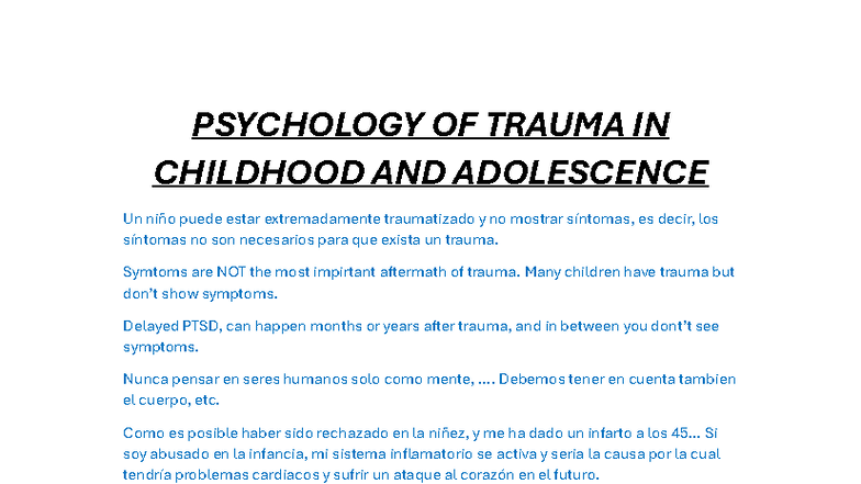 PSY 101: Understanding Childhood and Adolescent Trauma Dynamics - Studocu