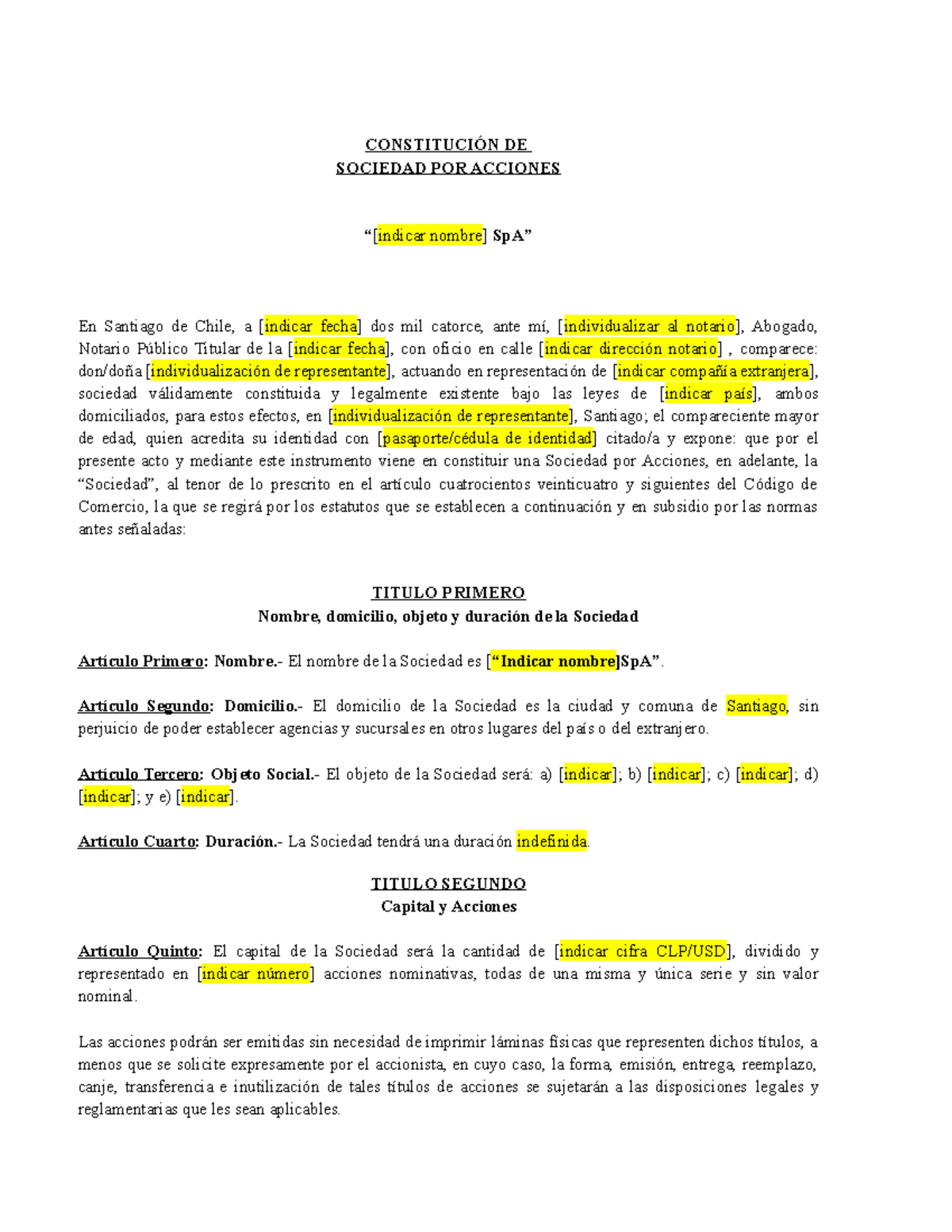 Modelo Sp A - Constitución de Sociedad por Acciones en MDELO - Studocu