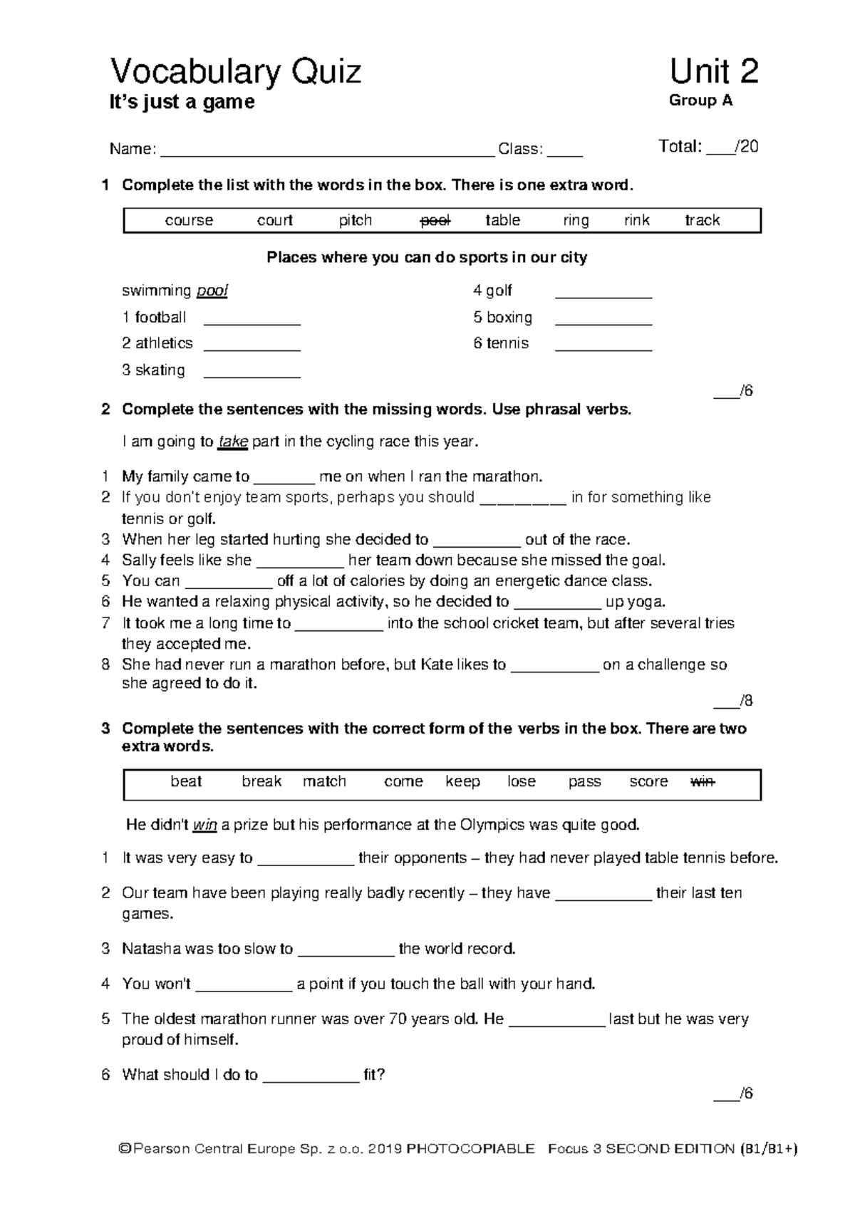 Focus 3 2E Vocabulary Quiz: Unit 2 Group A Review - Studocu