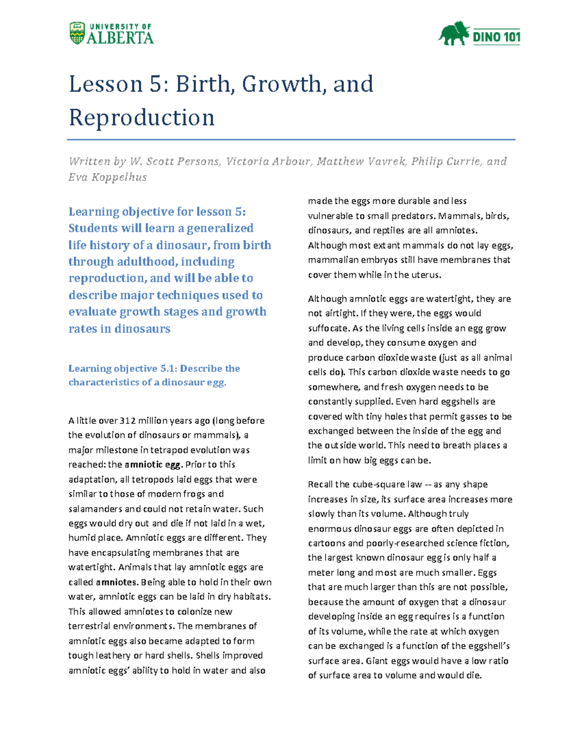 Lesson 5 F15: Summary notes on dinosaur birth, growth, and reproduction ...