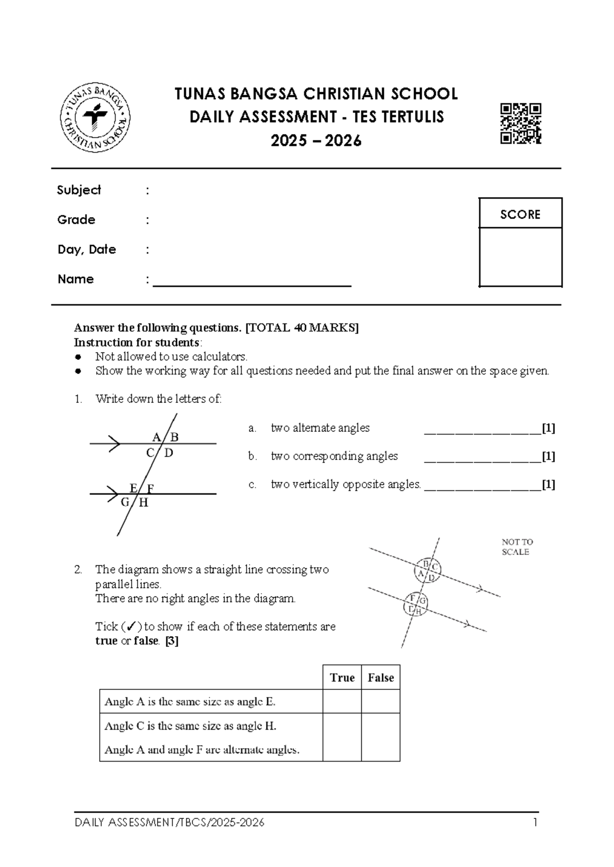 12526 TES2 - Daily Assessment in Geometry & Measurement - Studocu