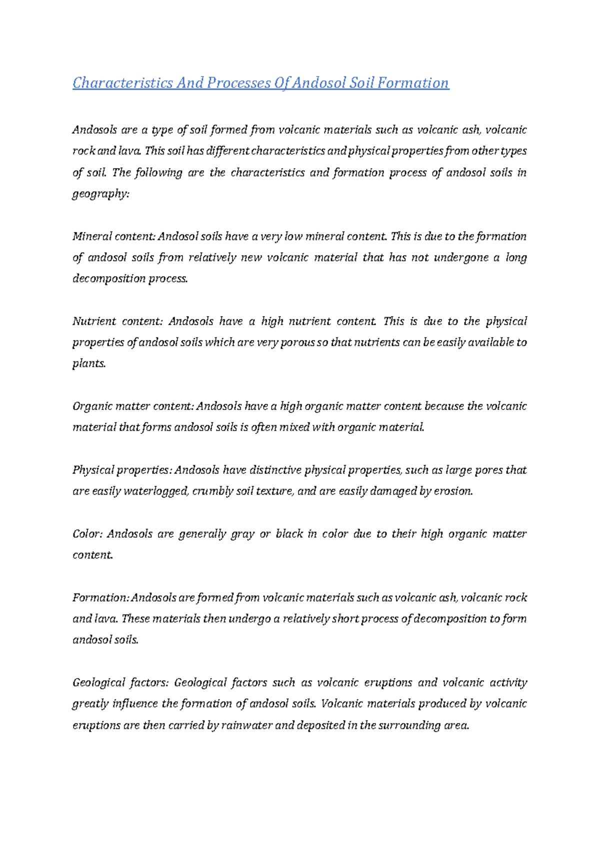 Andosol Soil Formation: Characteristics and Processes Explained - Studocu