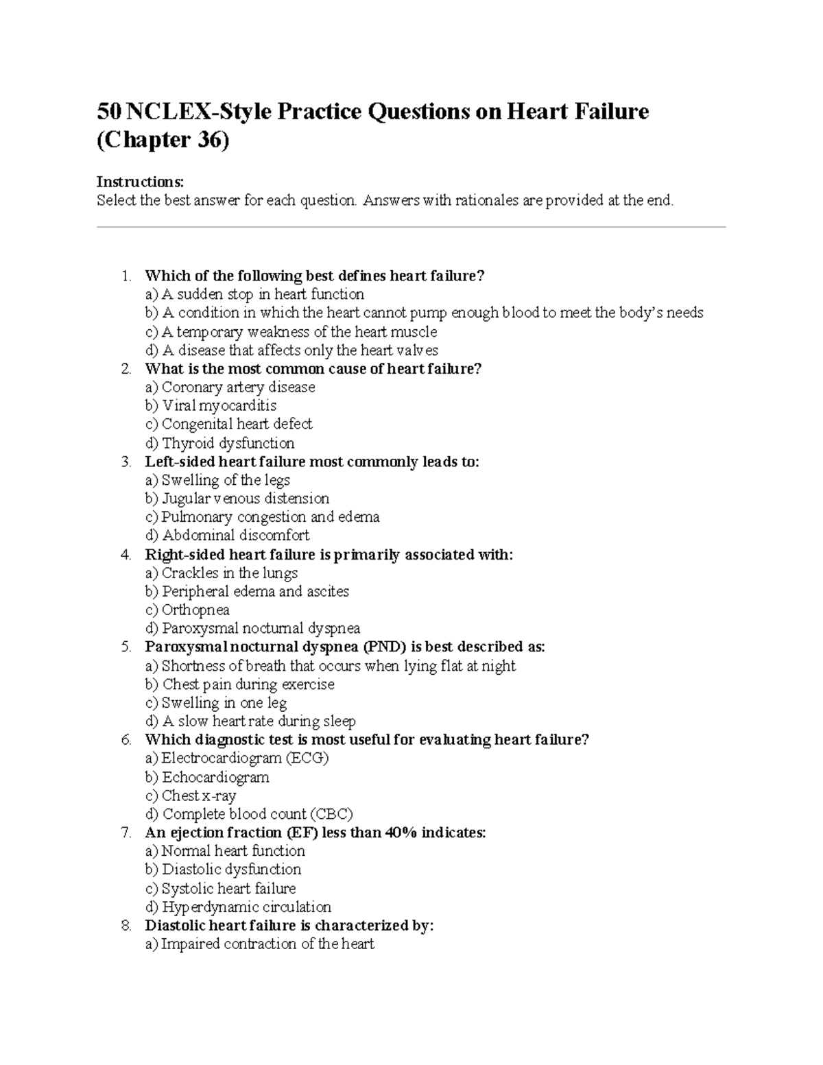 50 NCLEX Practice Questions on Heart Failure (Chapter 36) - Studocu