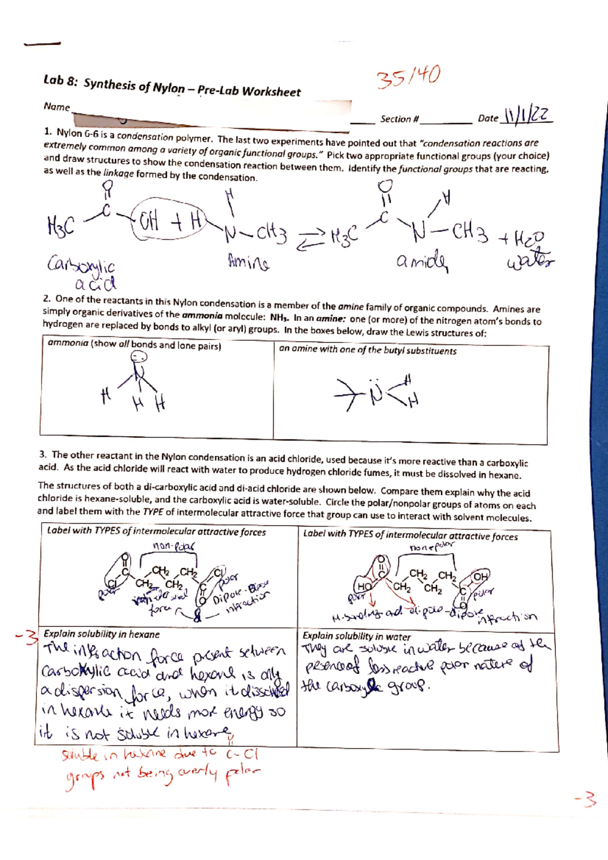 Chm 126 Pre-Lab 8: Synthesis of Nylon - Condensation Reactions ...