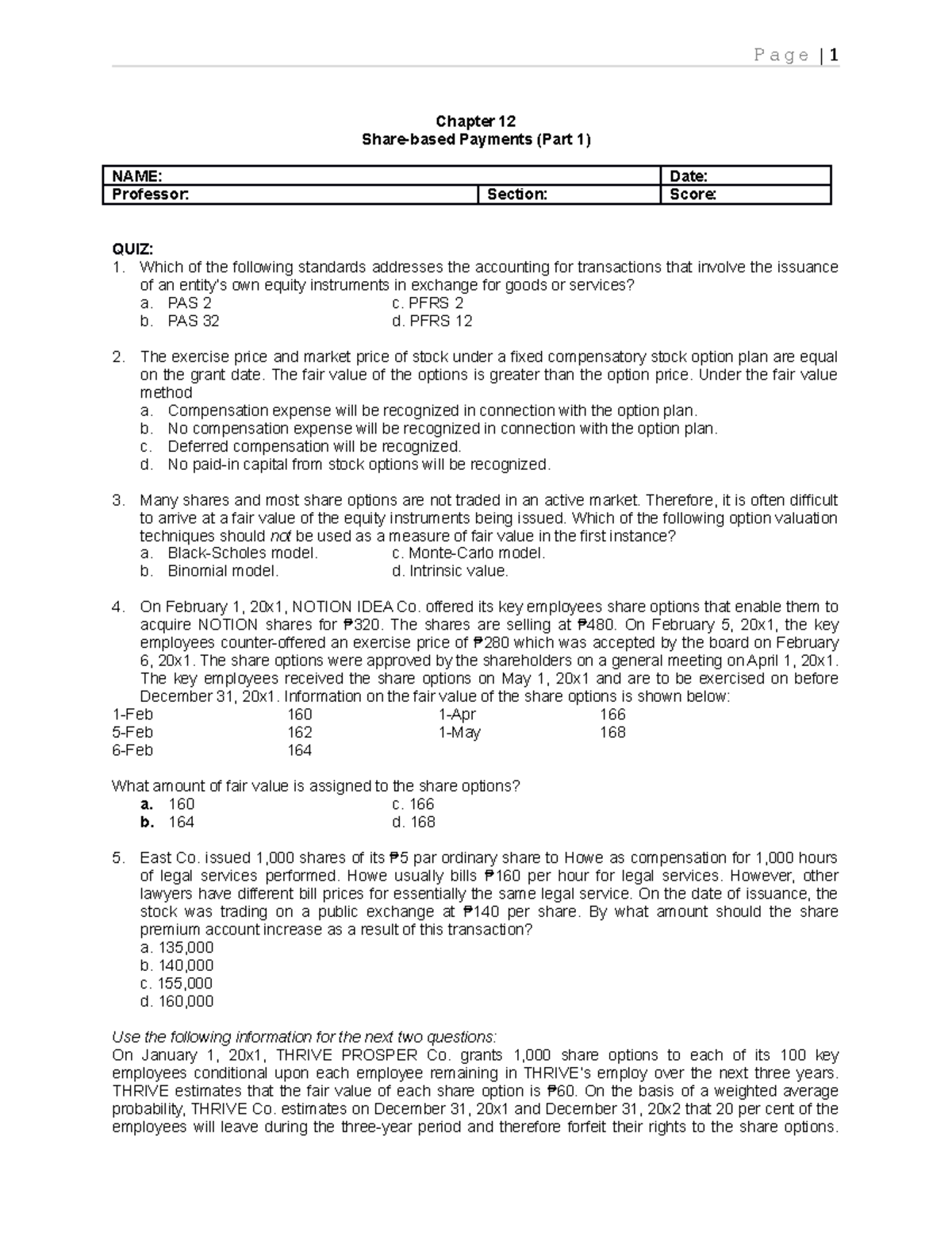 QUIZ Chapter 12 SH. Based Payments (PART 1) 2021 - P a g e | 1 Chapter ...