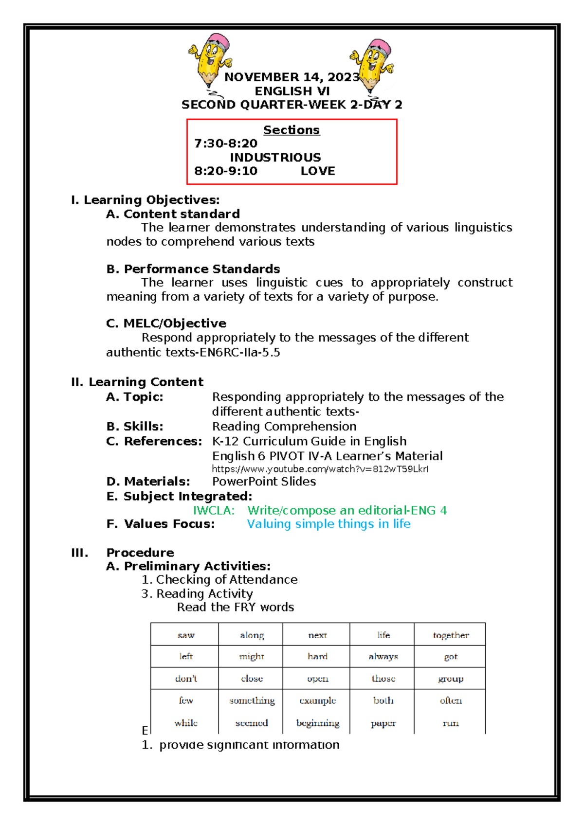 English 6 Q2-W2-DAY 2: Understanding Authentic Texts - Studocu
