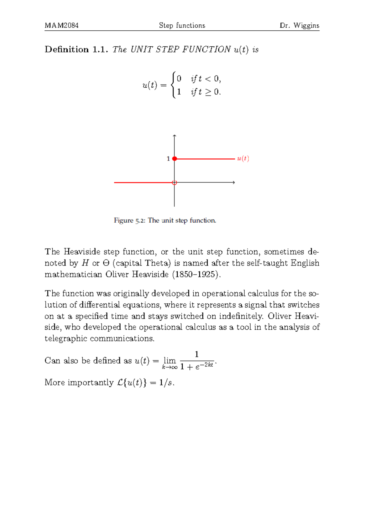 MAM2084 Lecture Notes on Step Functions and Laplace Transforms - Studocu