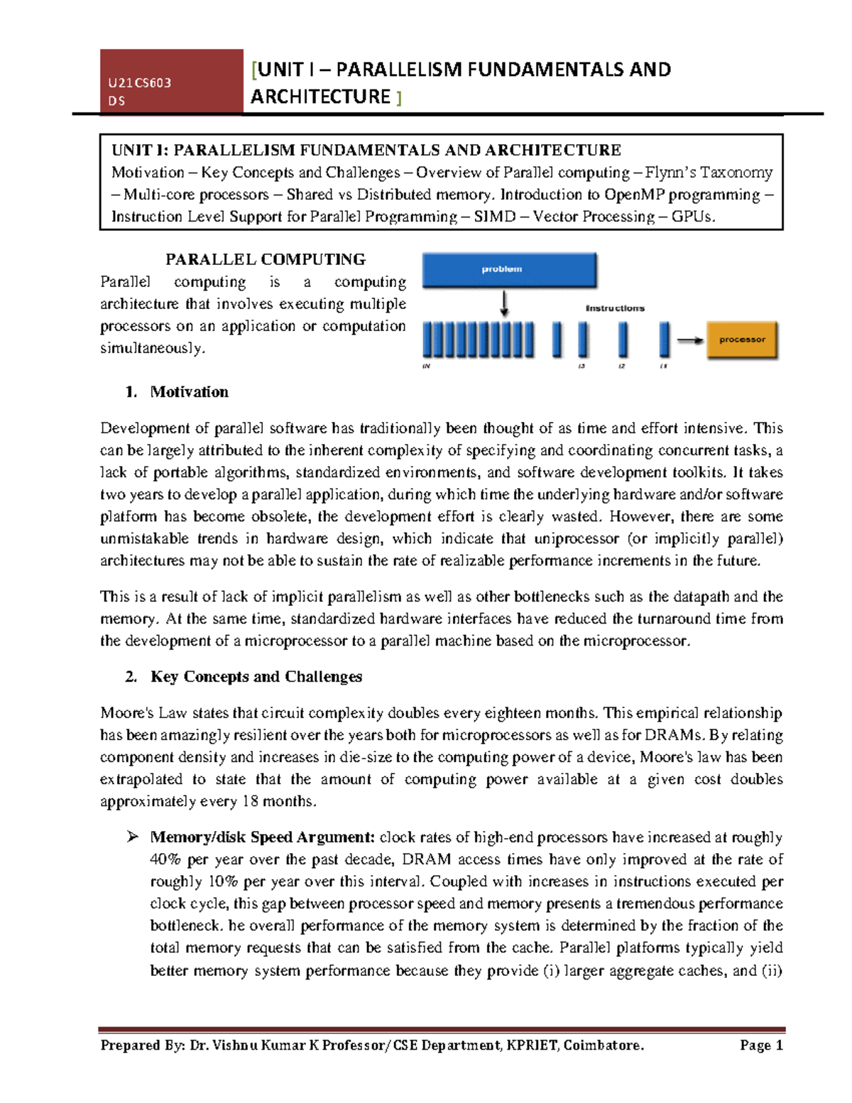 U21CS 603 DS: Parallel Computing Fundamentals and Architecture Notes ...