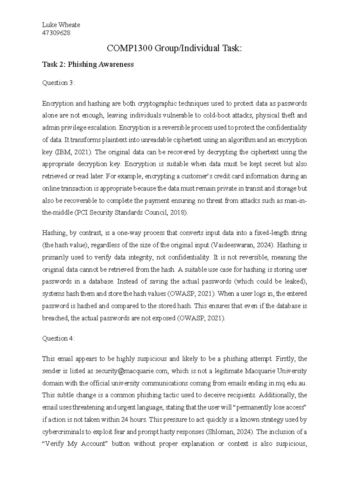 COMP1300 Task 2: Phishing Awareness and Cryptographic Techniques - Studocu