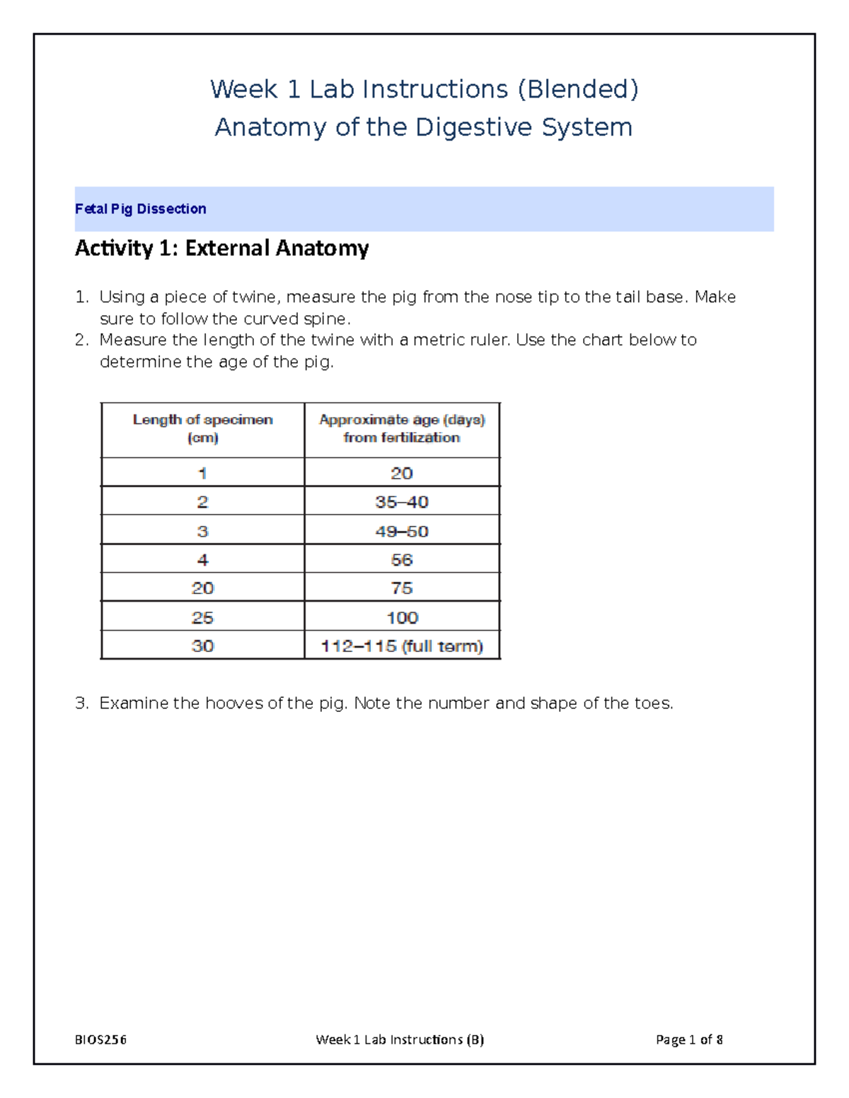 Week 1 Lab (Bio 101): Fetal Pig Dissection Guide and Instructions - Studocu