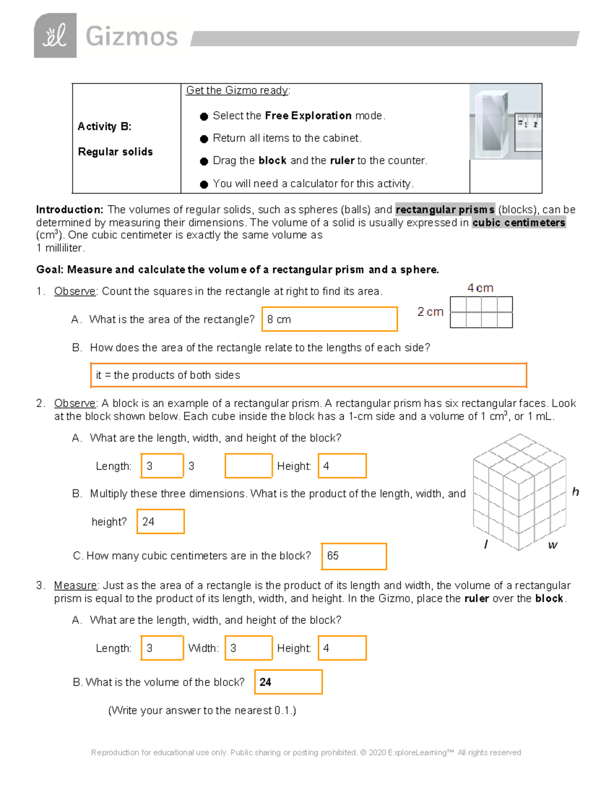 Gizmo SE: Measuring Volume of Solids in Free Exploration Mode - Studocu