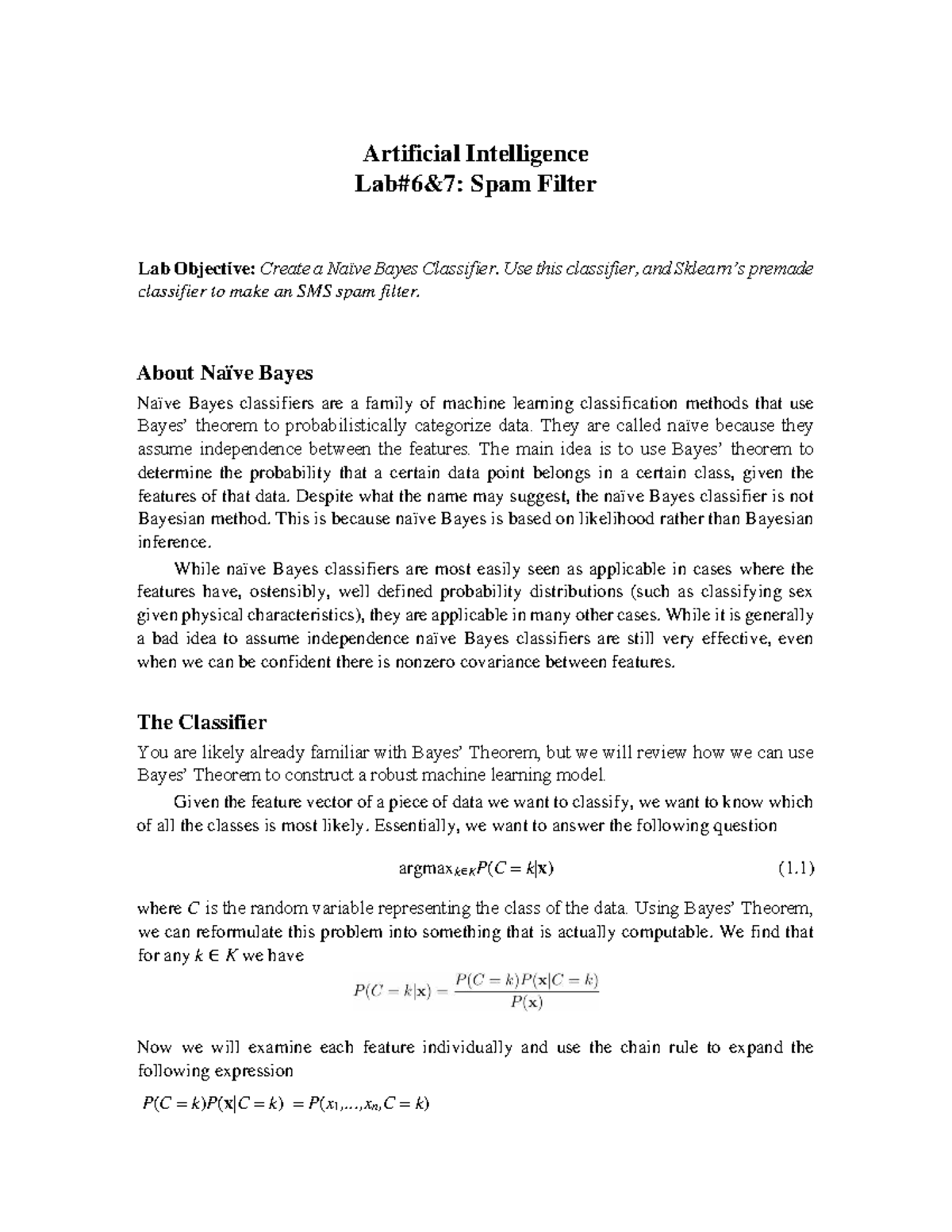 Lab 6&7: Naive Bayes SMS Spam Filter Implementation Guide - Studocu