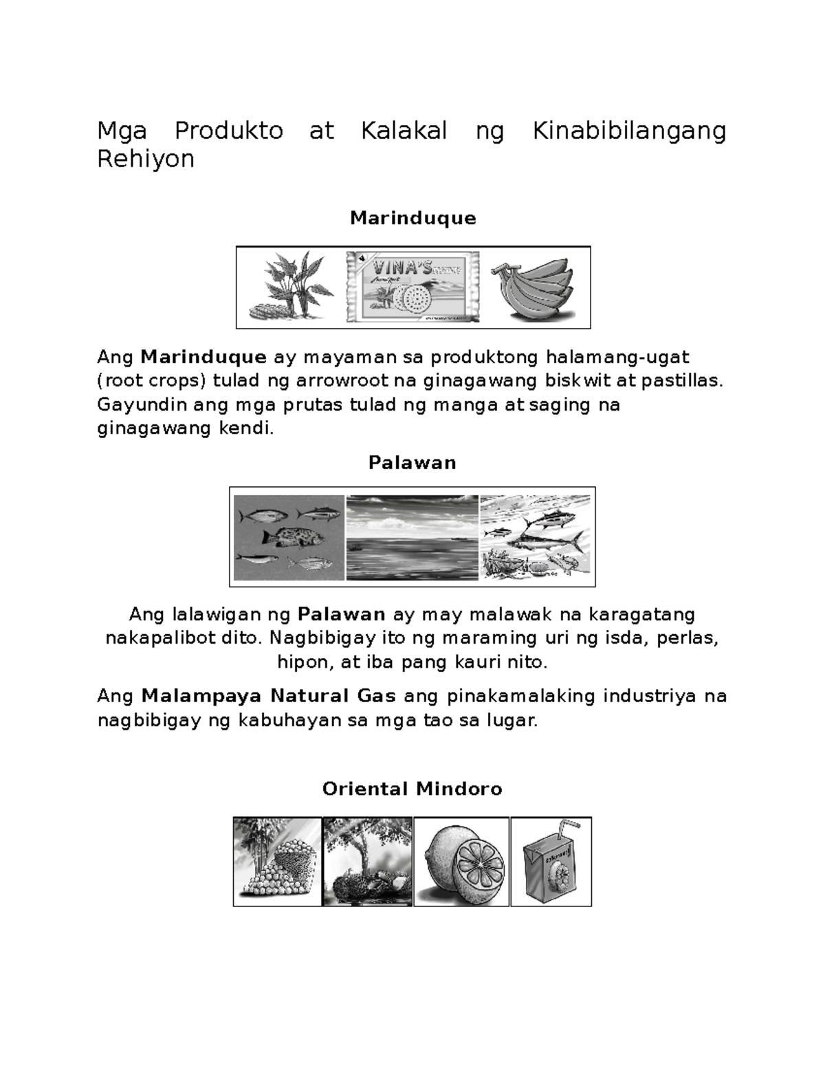 AP 3 Q4 - Mga Produkto at Kalakal sa Rehiyong MIMAROPA - Studocu
